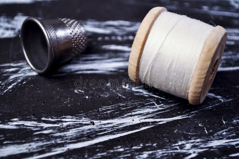 The Spool of Thread on the Table. Thread on a Reel for Craft. Ma Stock ...