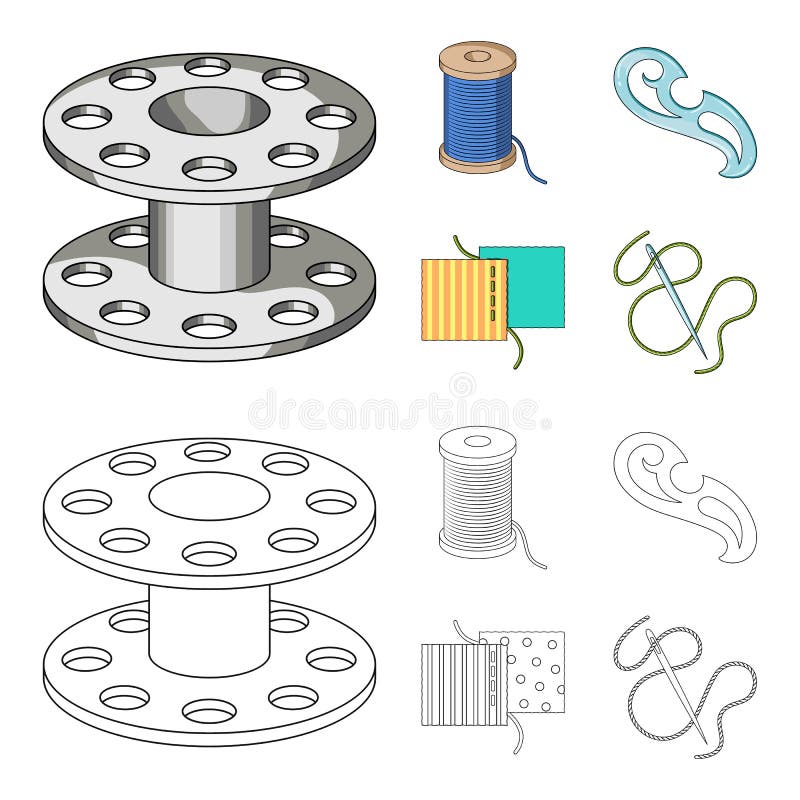 A Spool with Threads, a Needle, a Curl, a Seam on the Fabric.Sewing or ...