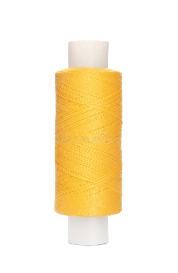 Spool of Yellow Sewing Thread Isolated on White Stock Photo - Image of ...
