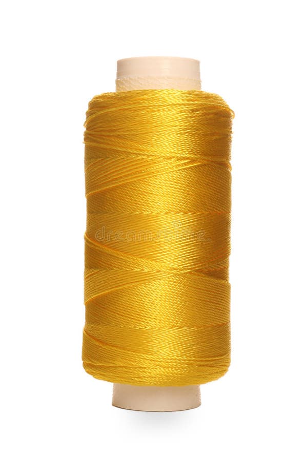 Spool of Yellow Sewing Thread Isolated on White Stock Photo - Image of ...