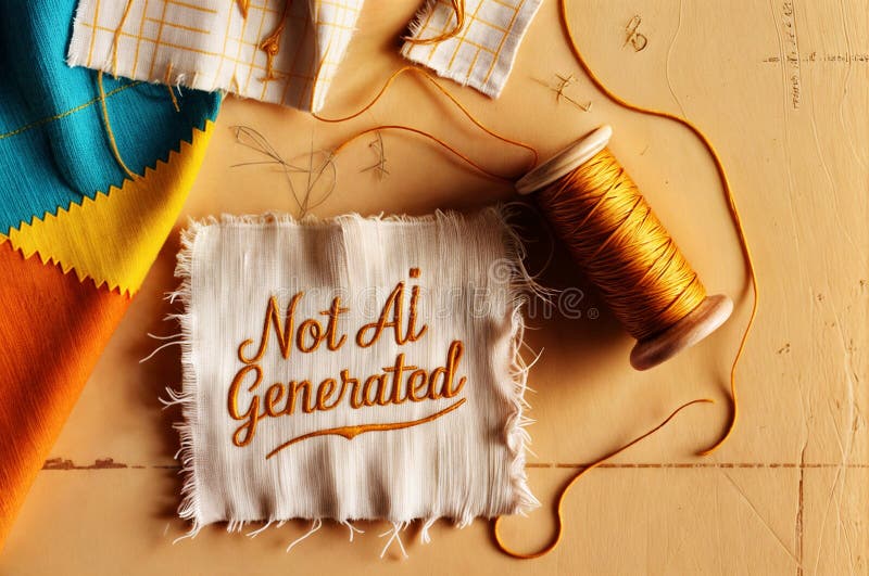 A Spool of Yellow Thread and Cloth Fabric with the Phrase Text Word ...