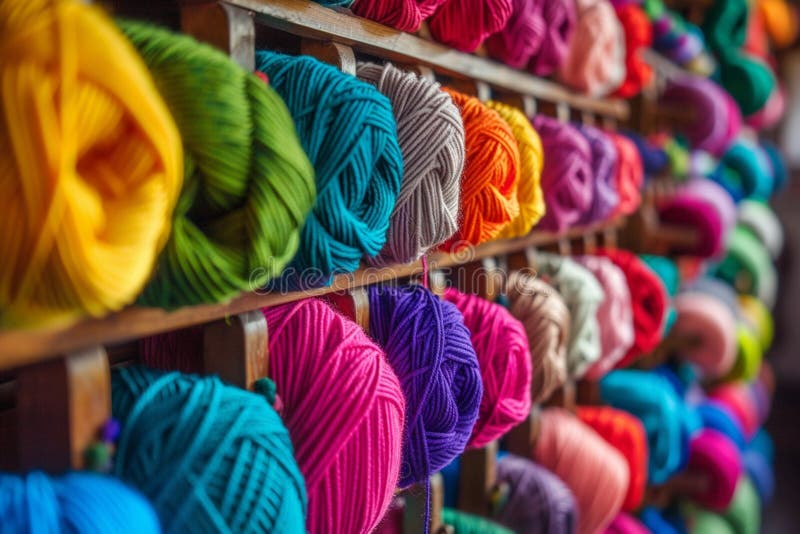 Spools of Colourful Yarn in Small Cupboard Wall Shelf Cubicles Stock ...