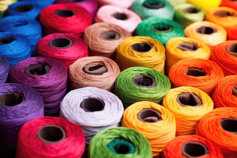 Spools of Dyed Cotton Thread in a Multitude of Colors Stock Image ...