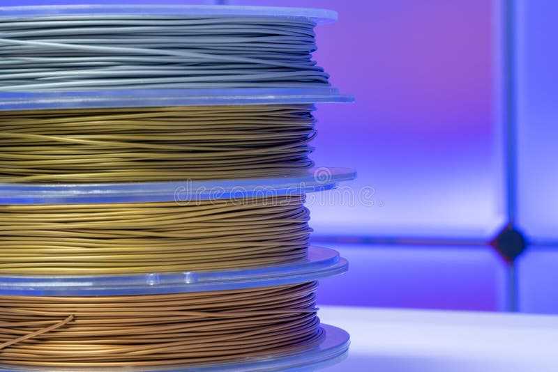Spools of Plastic Filaments for 3D Printer Stock Photo - Image of ...