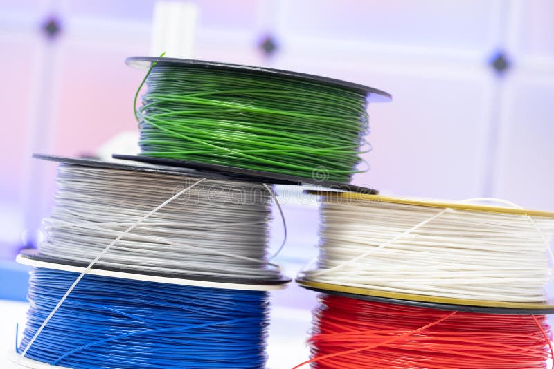 Spools of Plastic Filaments for 3D Printer Stock Photo - Image of wire ...