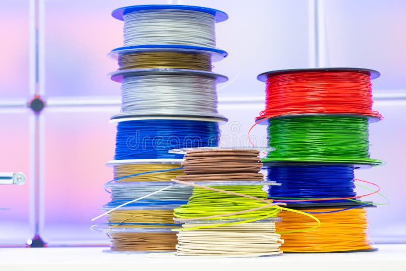 Spools of Plastic Filaments for 3D Printer Stock Photo - Image of ...
