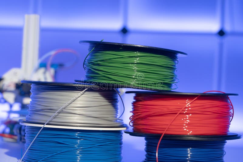 Spools of Plastic Filaments for 3D Printer Stock Photo - Image of tool ...