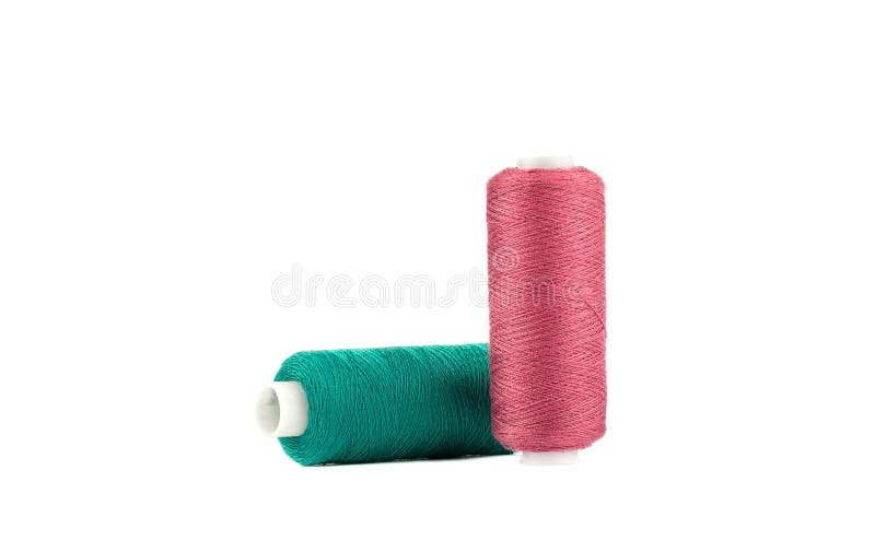 Spools of Blue and Green Thread Isolated on White Background. Stock ...