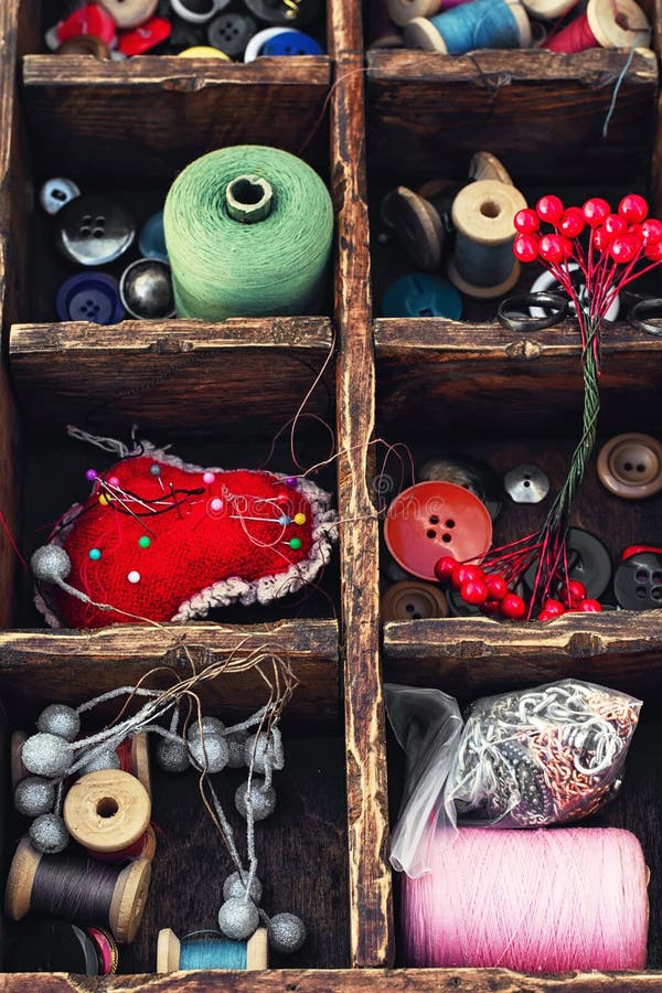 Spools of Thread and Buttons Stock Photo - Image of handiwork, stitch ...