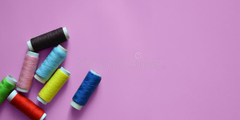 Spools of Thread on a Pink Background, Photos for a Sewing Workshop, a ...