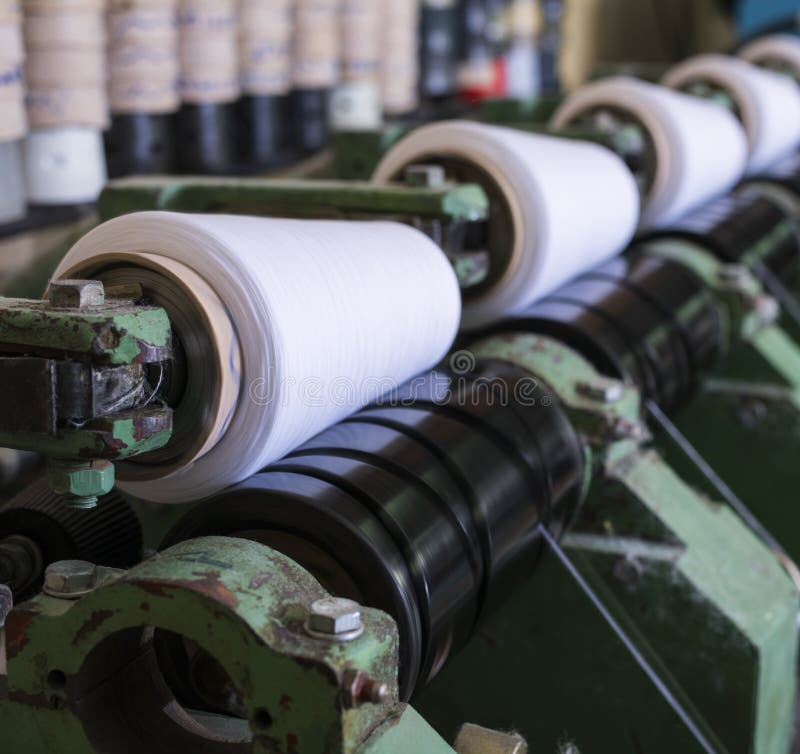 Spools with Thread at Rewinding Machine View Stock Photo - Image of ...