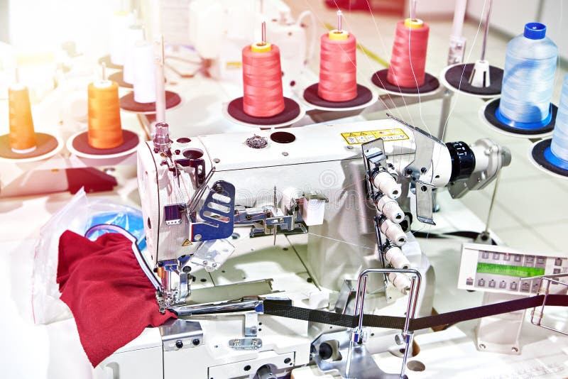 Spools of Thread and Sewing Coverstitch Machine Stock Image - Image of ...