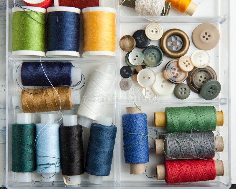 Spools of Threads and Buttons Stock Image - Image of bobbin ...