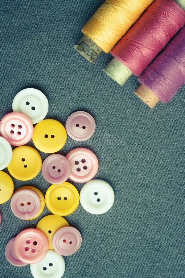 Spools of Threads and Buttons Stock Photo - Image of design, cloth ...