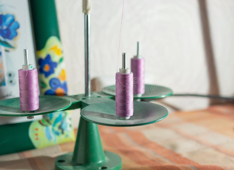 Spools with Threads on a Special Stand for a Sewing Machine. Stock ...