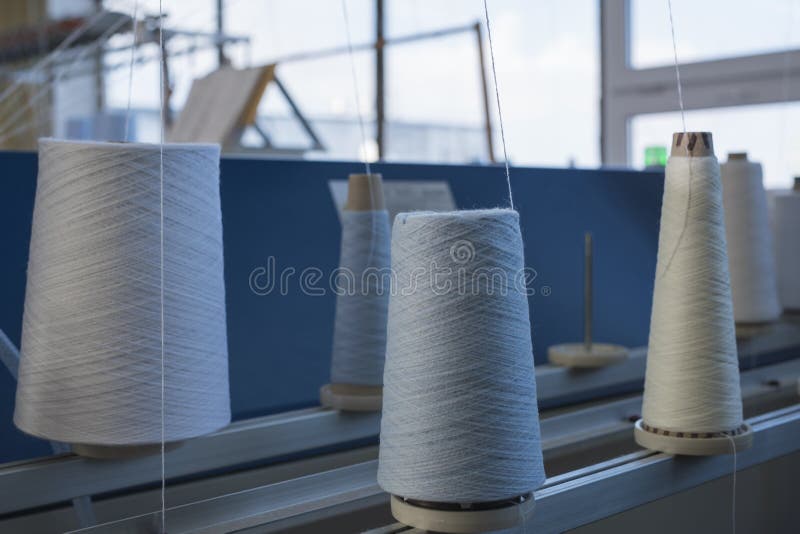 Spools with White Thread at Knitting Shop View Stock Photo - Image of ...