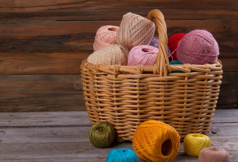 Spools of yarn in basket stock image. Image of activity - 102917221