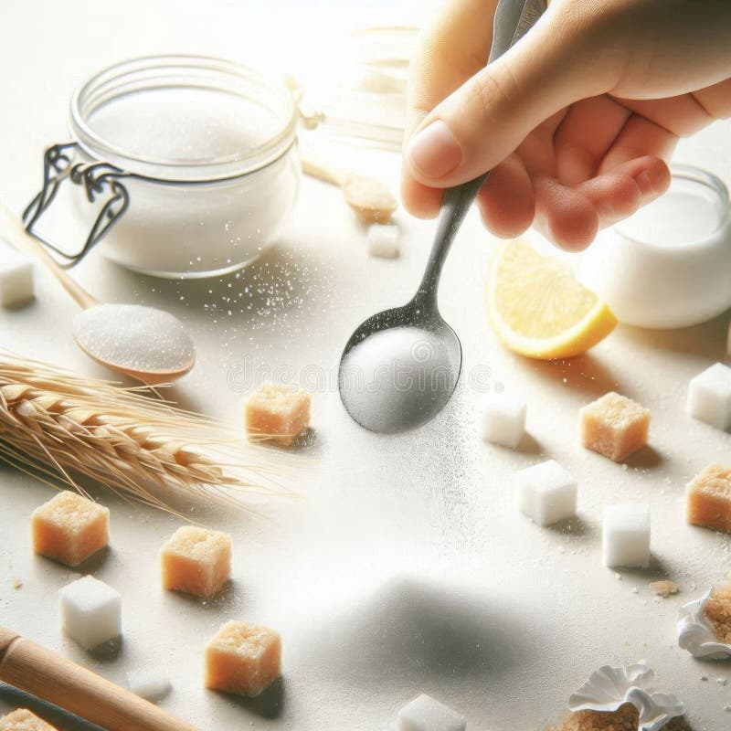 Spoon Adding Sugar on White Background, Clean and Simple Stock ...