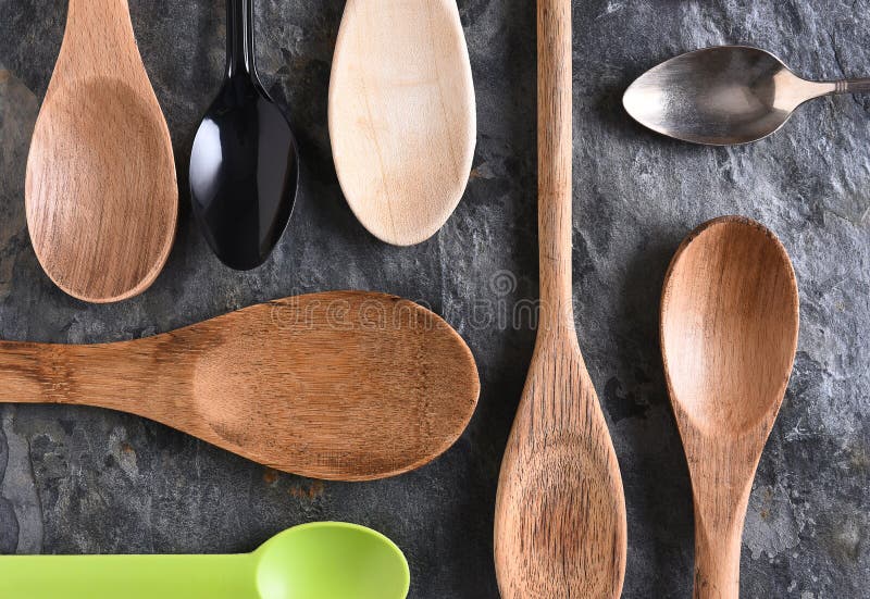 Spoon Assortment stock image. Image of slate, utensils - 73020609