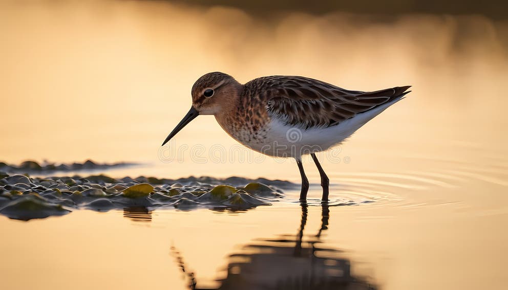 Spoon-Billed Sandpiper at Dusk Stock Illustration - Illustration of ...