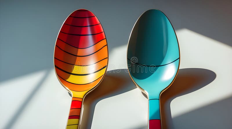 A Spoon with Bold Red, Orange, and Yellow Stripes Outlined in Black ...