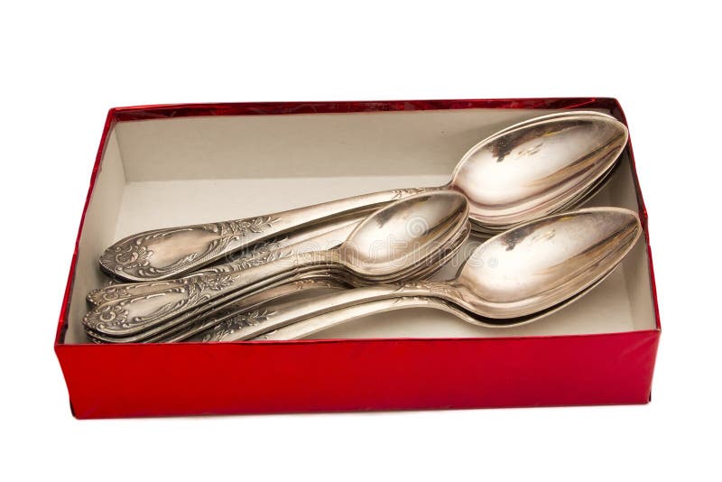 Spoon in a box stock image. Image of silver, flatware - 31647723