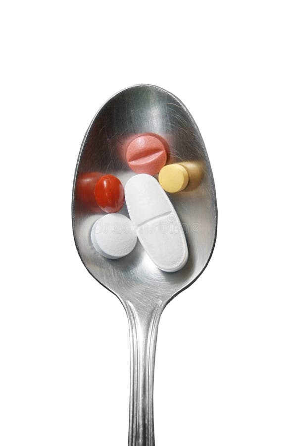 Spoon of Capsules and Pills Stock Photo - Image of isolated, drug: 34523610