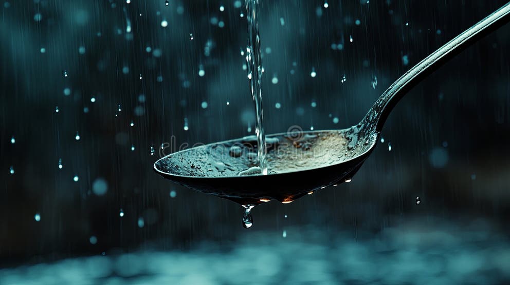 Spoon Catching Cool Drizzle, Slow Pour in High Resolution . Stock Image ...