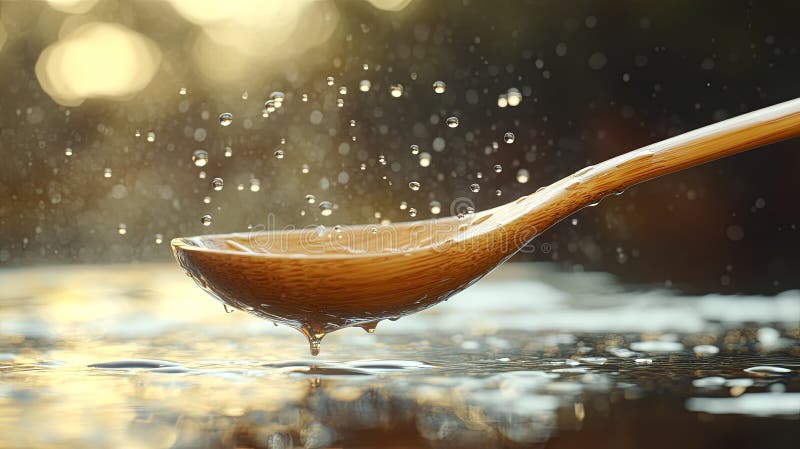 Spoon Catching Cool Drizzle, Slow Pour in High Resolution . Stock Image ...