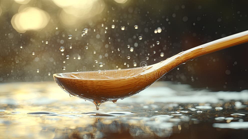Spoon Catching Cool Drizzle, Slow Pour in High Resolution . Stock Image ...