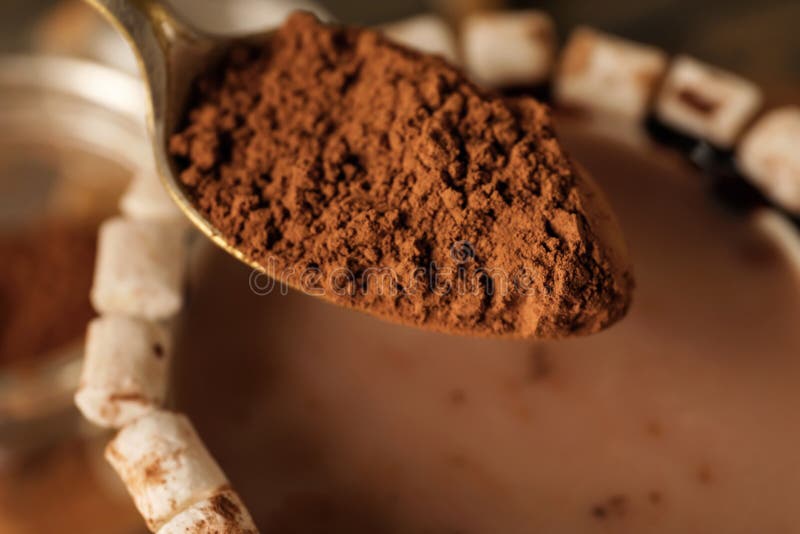 Spoon with Cocoa Powder, Closeup Stock Image - Image of powder ...