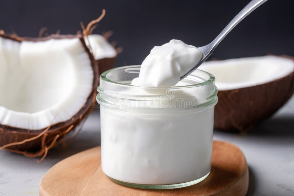 Spoon Digging into a Container of Coconut Yogurt Stock Image - Image of ...