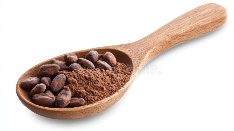 A Spoon Filled with Cocoa Powder and Some Chocolate Beans, AI Stock ...