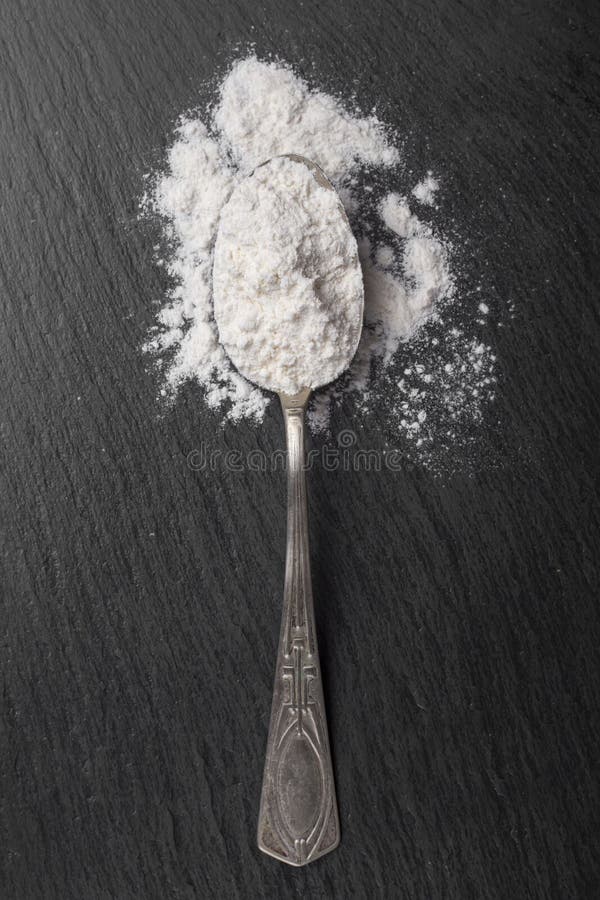 Spoon with Flour on Black Board Stock Photo - Image of natural, flour ...