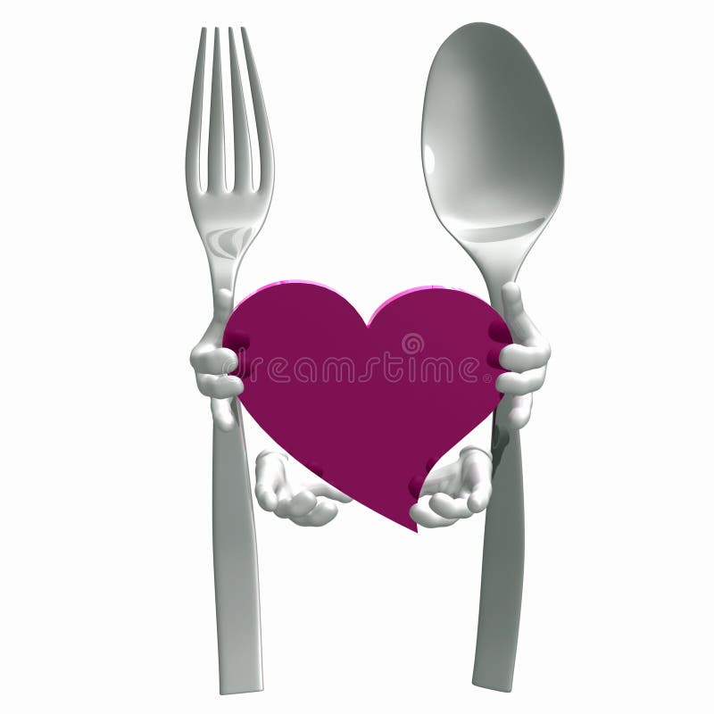 Spoon and Fork Couple Holding Heart Stock Illustration - Illustration ...