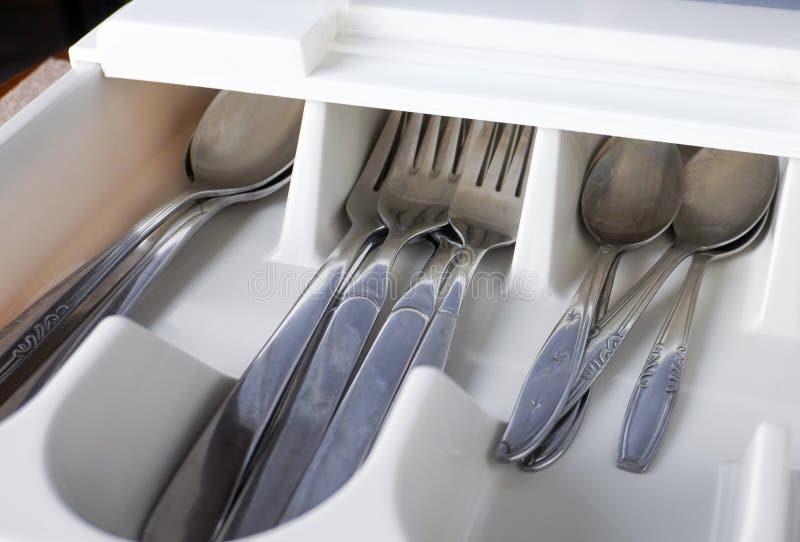 Spoon and Fork Eating Ware in Sectioned Box Stock Photo - Image of ...