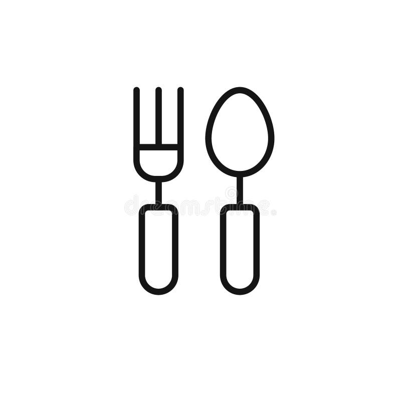 Spoon and Fork Icon Outline Collection in Black and on White Background Stock Illustration ...