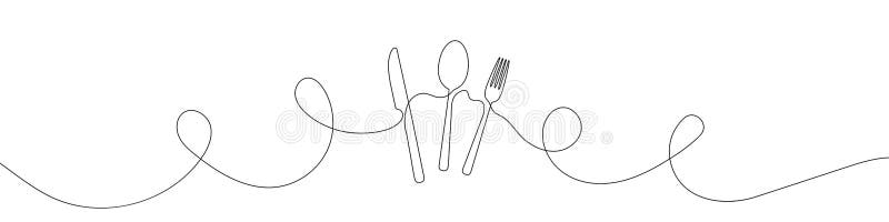 Spoon Fork And Knife In Continuous Line Drawing Style Line Art Silhouette Of Cutlery Stock