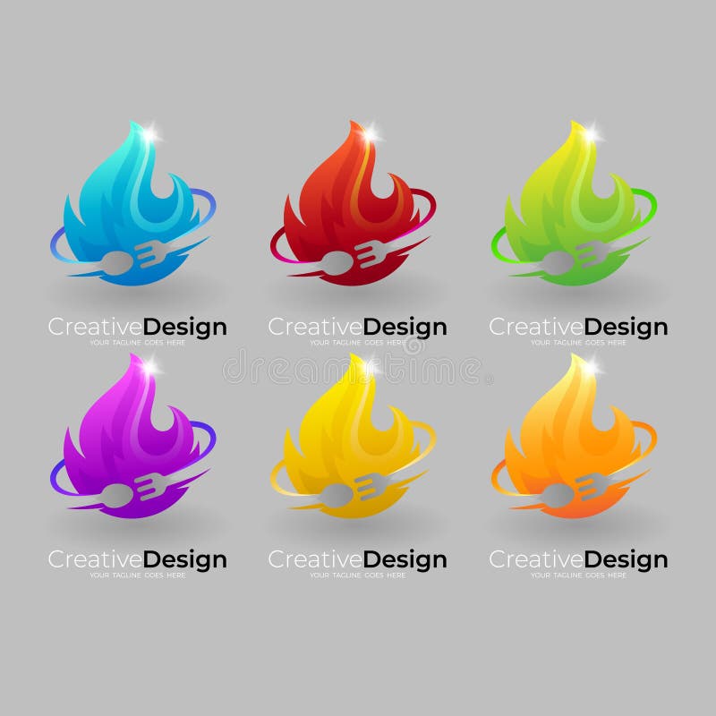 Spoon and Fork Logo with Fire Design Combination Stock Vector ...