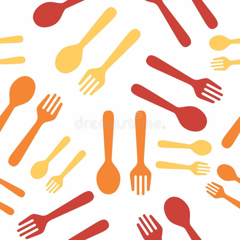 Spoon and Fork Seamless Pattern with Orange Color Stock Vector ...
