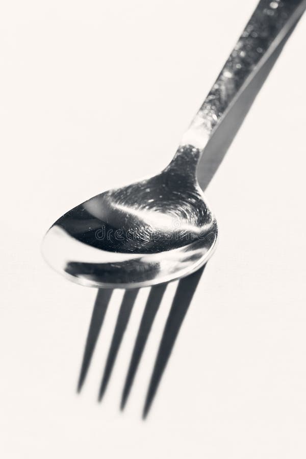 Spoon with Fork Shadow stock photo. Image of mono, chrome - 33269910