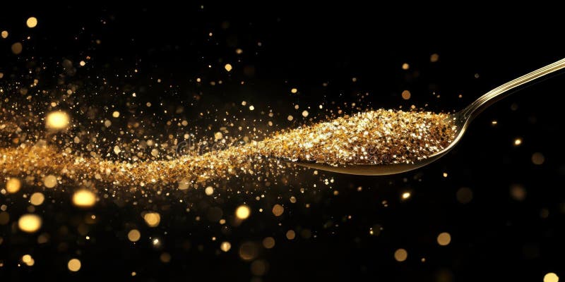 Spoon Full of Gold Glitter on Dark Background and Abstract Texture ...