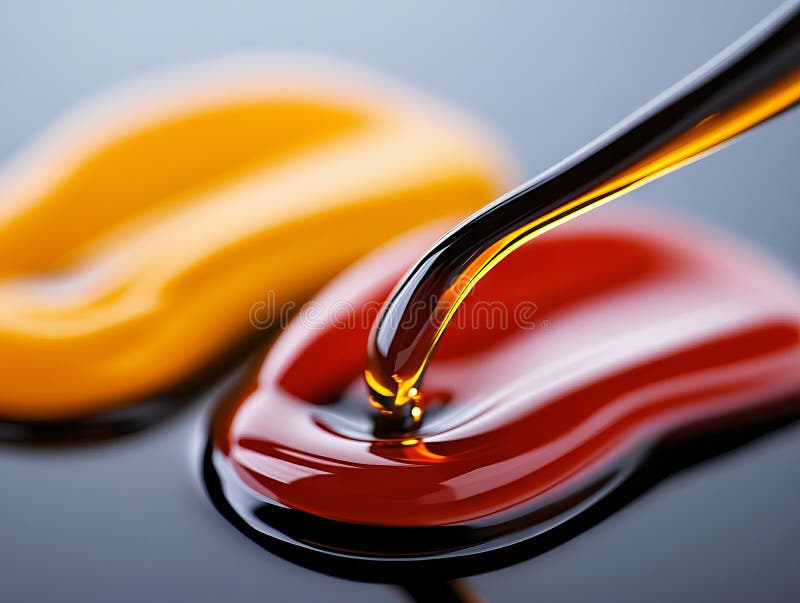 A Spoon Full of Red and Yellow Liquid Pouring Out of it Stock Photo ...