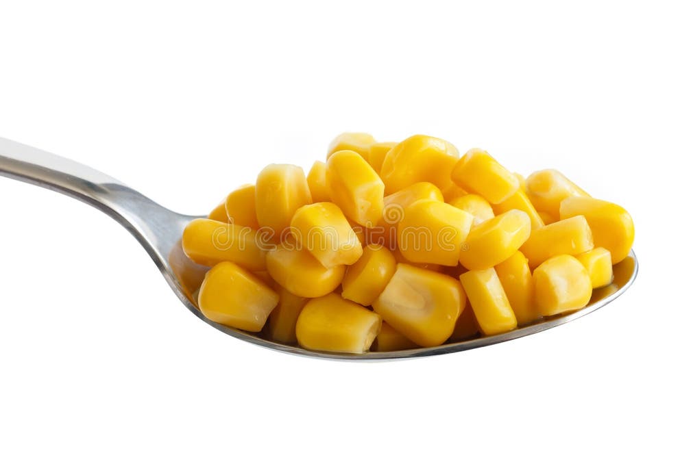 Spoon Full of Tinned Sweetcorn Isolated on White. Stock Image - Image ...