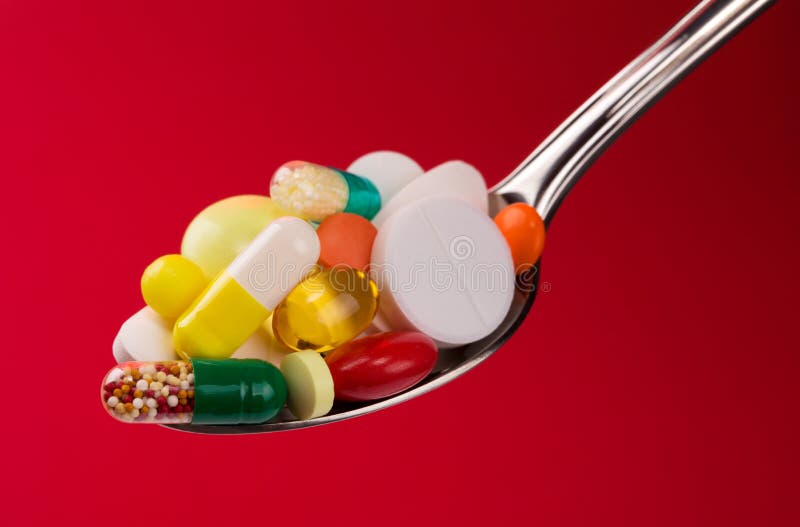 Spoon Full of Various Pills Stock Image - Image of healthy, full: 26315473