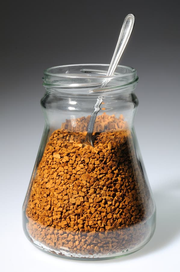 Spoon In Glass Bank With An Instant Granules Coffe Stock Image - Image ...