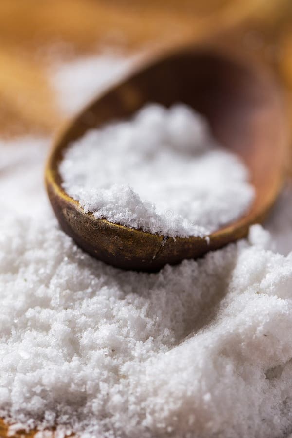 Spoon and Heap of Salt on the Table Stock Photo - Image of aroma ...