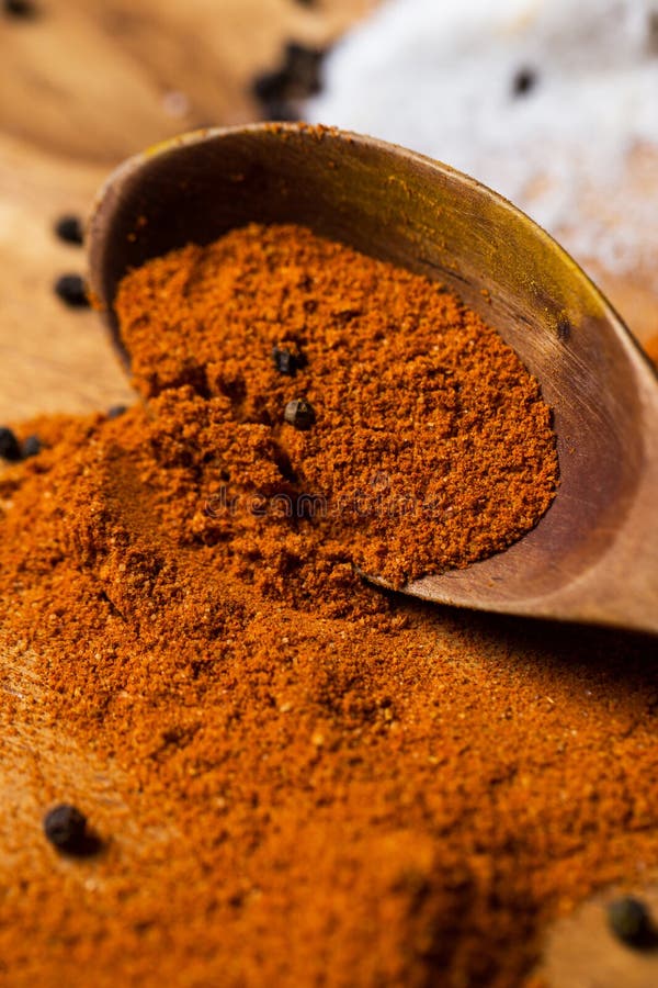 Spoon and Heap of Spices on the Table Stock Photo - Image of background ...