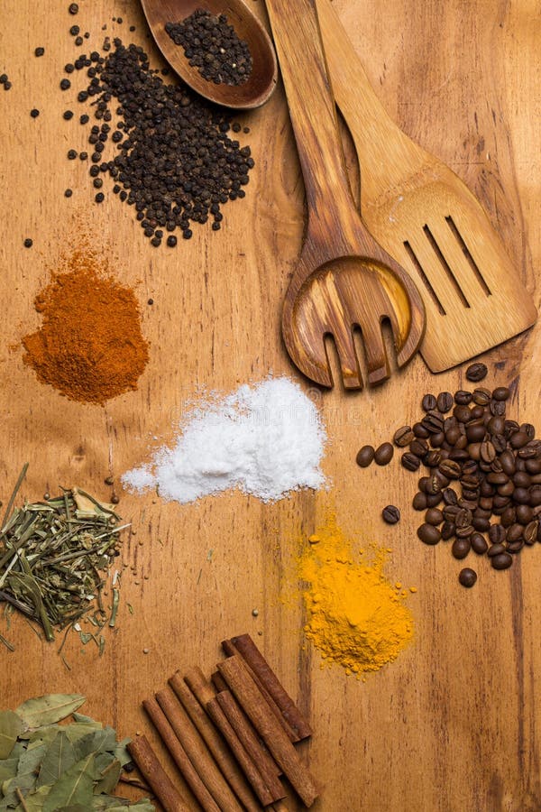 Spoon and Heap of Spices on the Table Stock Image - Image of food ...