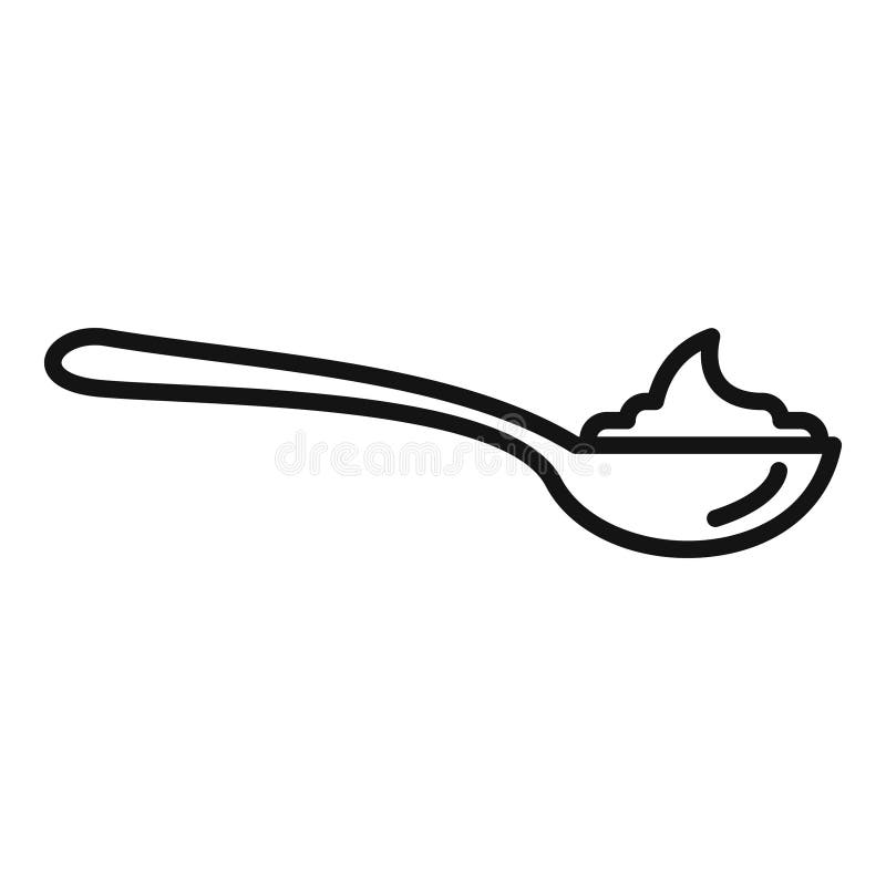 Spoon Holding Cream or Sauce Line Art Drawing Stock Vector ...